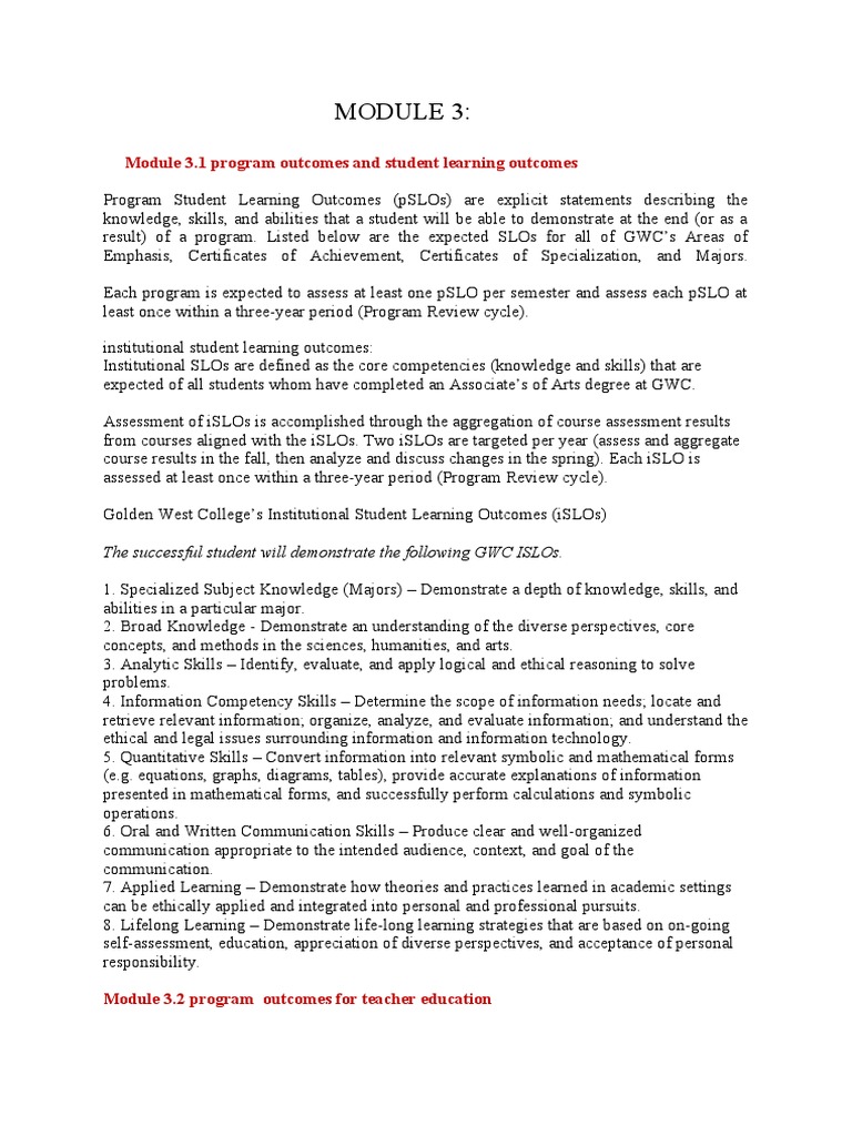 Module 3.1 Program Outcomes and Student Learning Outcomes | PDF ...
