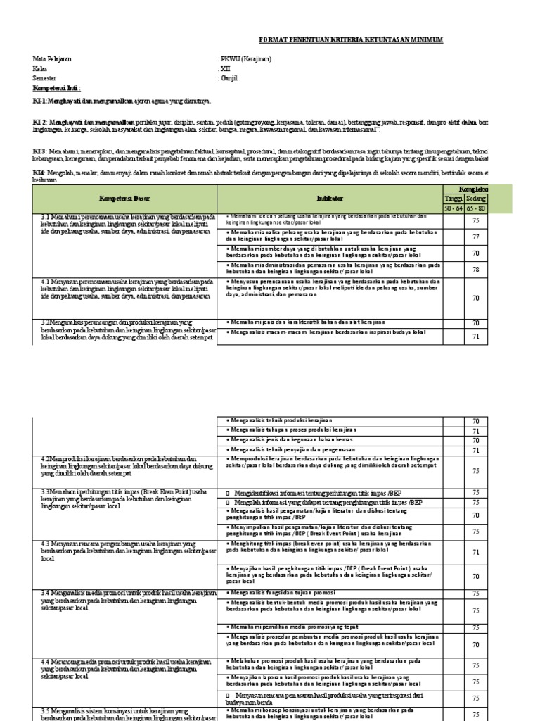 Format KKM Excel - Sma | PDF