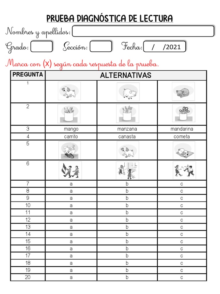 Hoja de Respuesta de Evaluación Diagnóstica Matemática y Comunicación | PDF