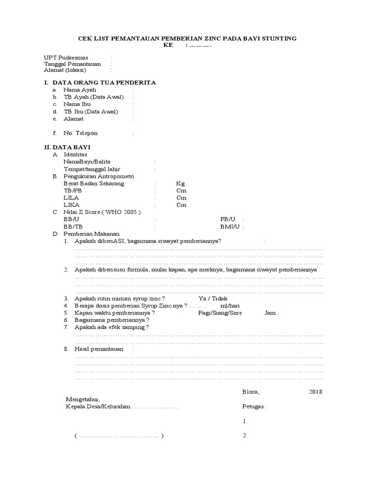 Ceklist Pemantauan Pemberian Zinc | PDF | Pengembangan Diri | Kesehatan Holistik