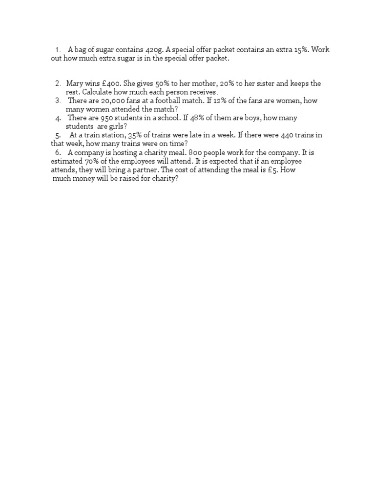 Percentage Word Problems | PDF