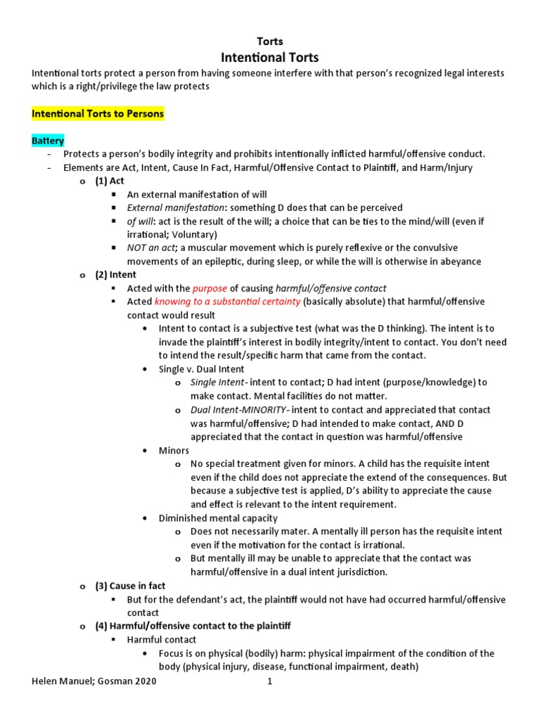 Intentional Torts Explained | PDF | Intentional Infliction Of Emotional ...