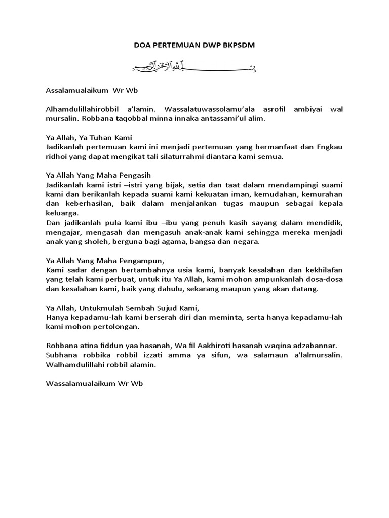 Doa Pertemuan DWP BKPSDM | PDF