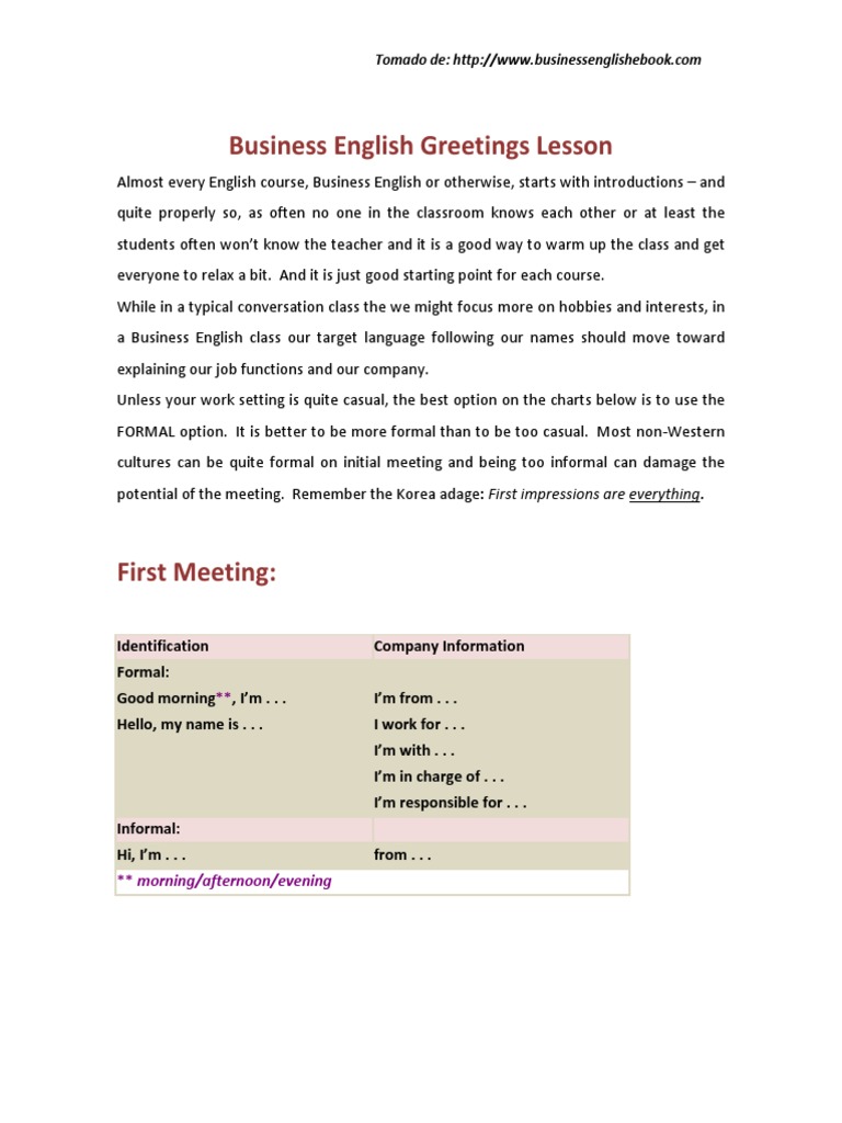 Business English Greetings | PDF | Communication