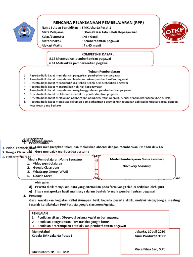 Rencana Pelaksanaan Pembelajaran (RPP) : Discovery Learning | PDF