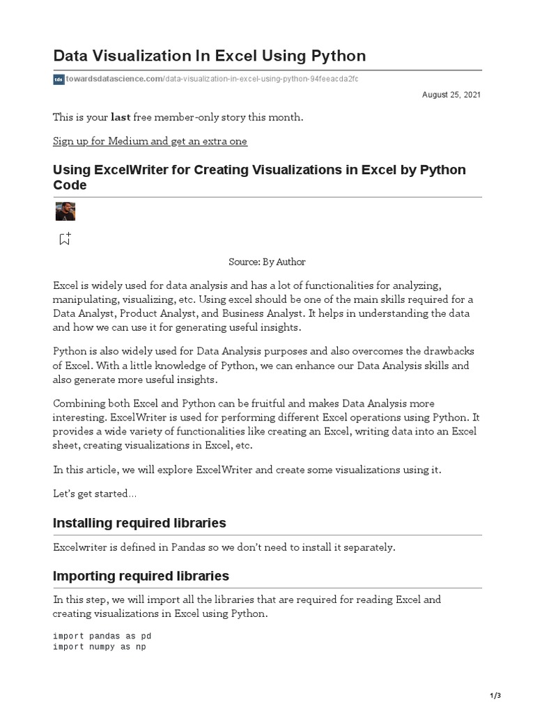 Data Visualization In Excel Using Python Pdf Microsoft Excel Data Analysis 