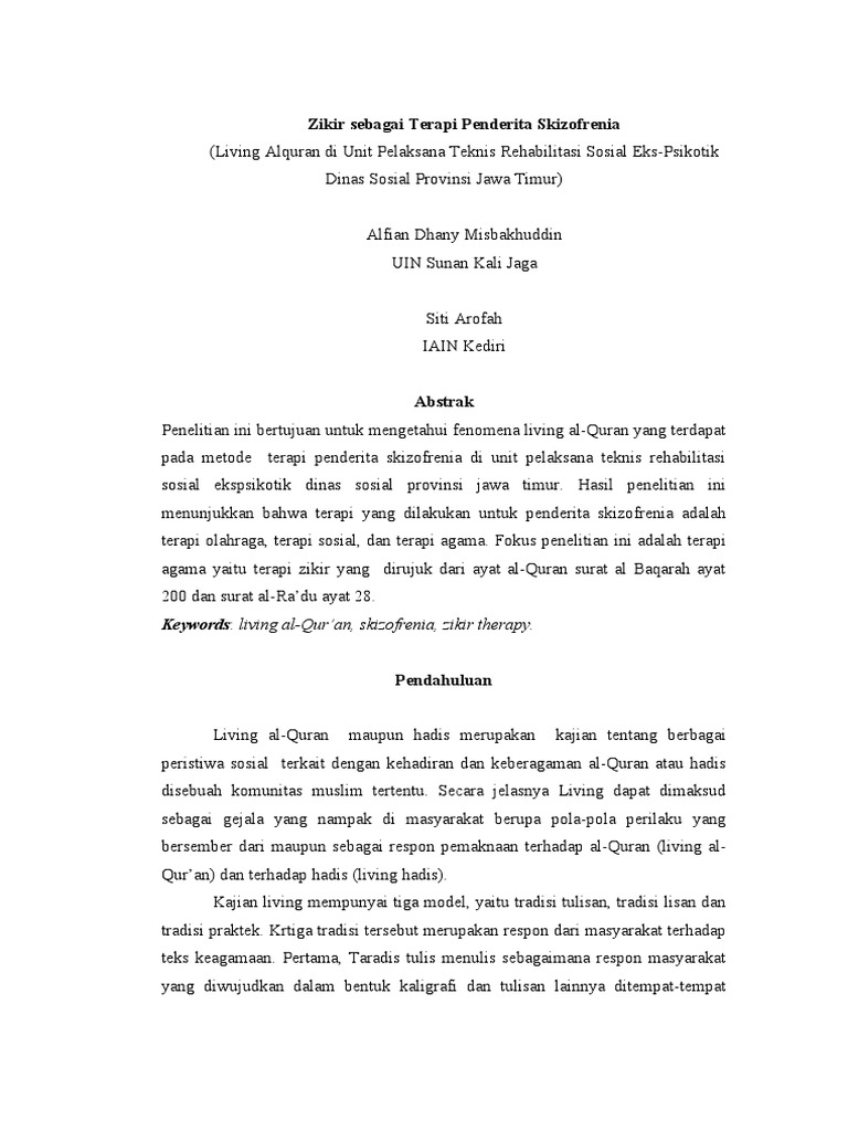 Zikir Sebagai Terapi Penderita Skizofrenia | PDF