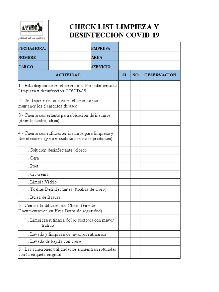 Check List Limpíeza | PDF