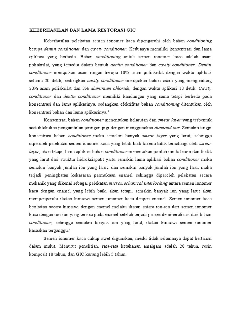 Keberhasilan Dan Lama Restorasi Gic | PDF | Sains & Matematika | Teknologi & Rekayasa