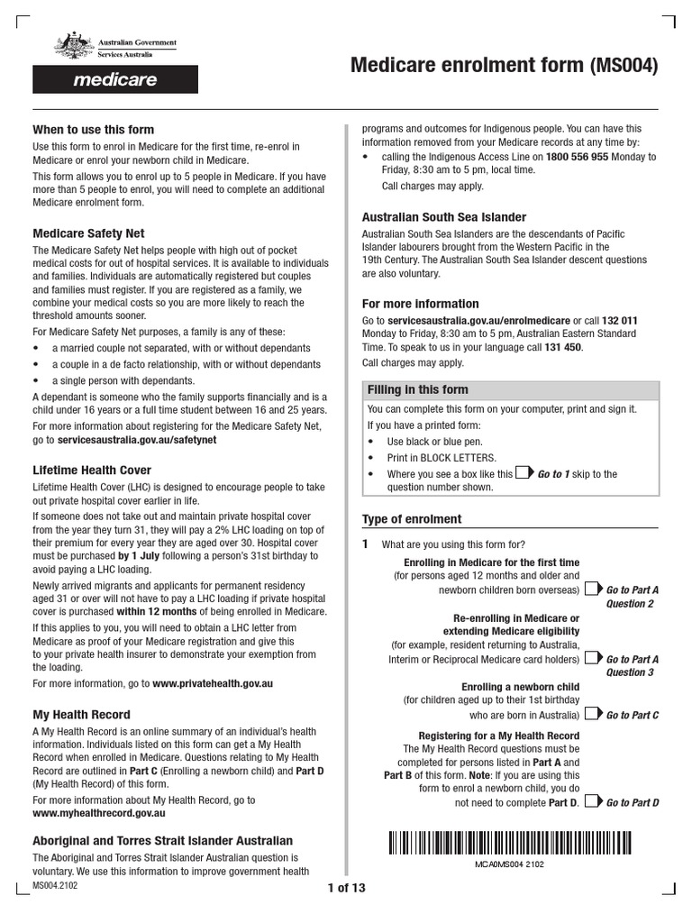 Medicare Enrolment Form: When To Use This Form | PDF | Passport ...