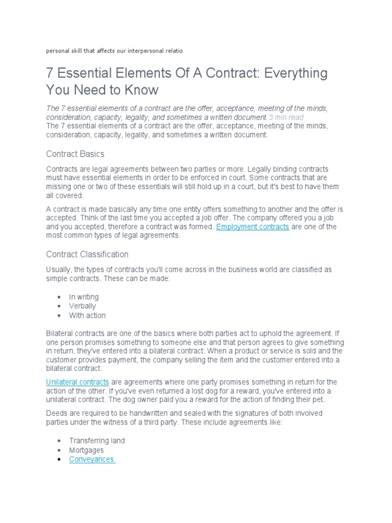 7 Essential Elements of A Contract: Everything You Need To Know | PDF ...