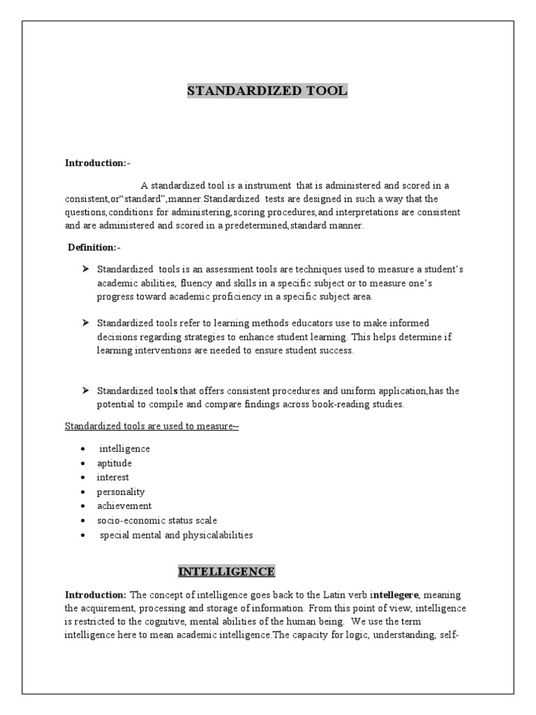 Standardized tool intelligence test | PDF | Intelligence | Intelligence ...