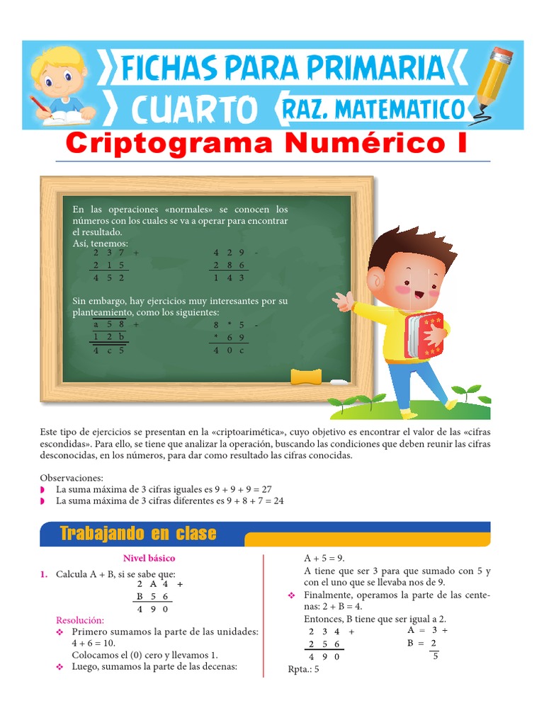 Problemas de Criptograma Numérico para Cuarto de Primaria | PDF