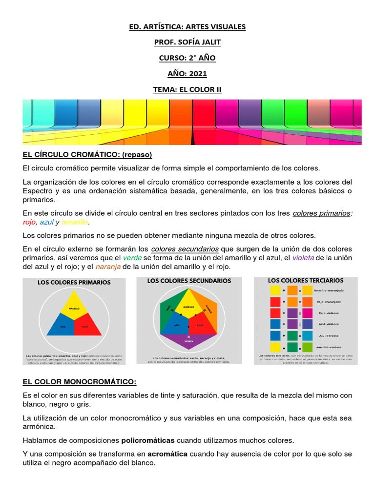 Ed. Artistica. Artes Visuales. Tema El Color II | PDF | Color | Amarillo