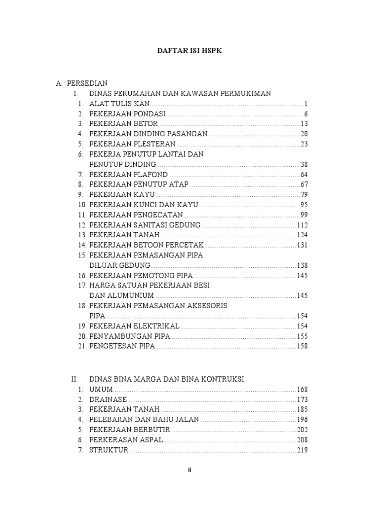 Daftar Isi HSPK | PDF