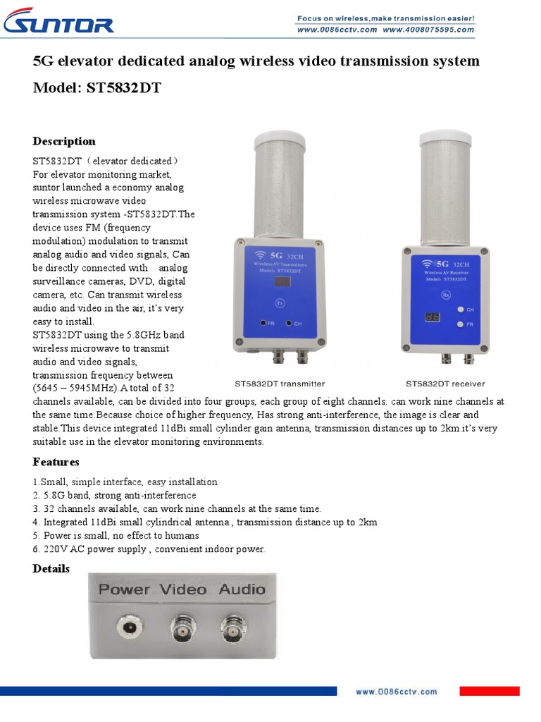 5G Elevator Dedicated Analog Wireless Video Transmission System Model ...