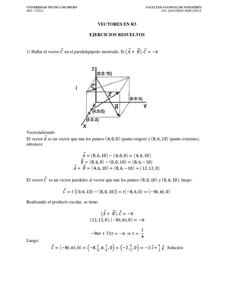 Vectores en R3. Ejercicios Resueltos | PDF | Ortogonalidad | Vector ...