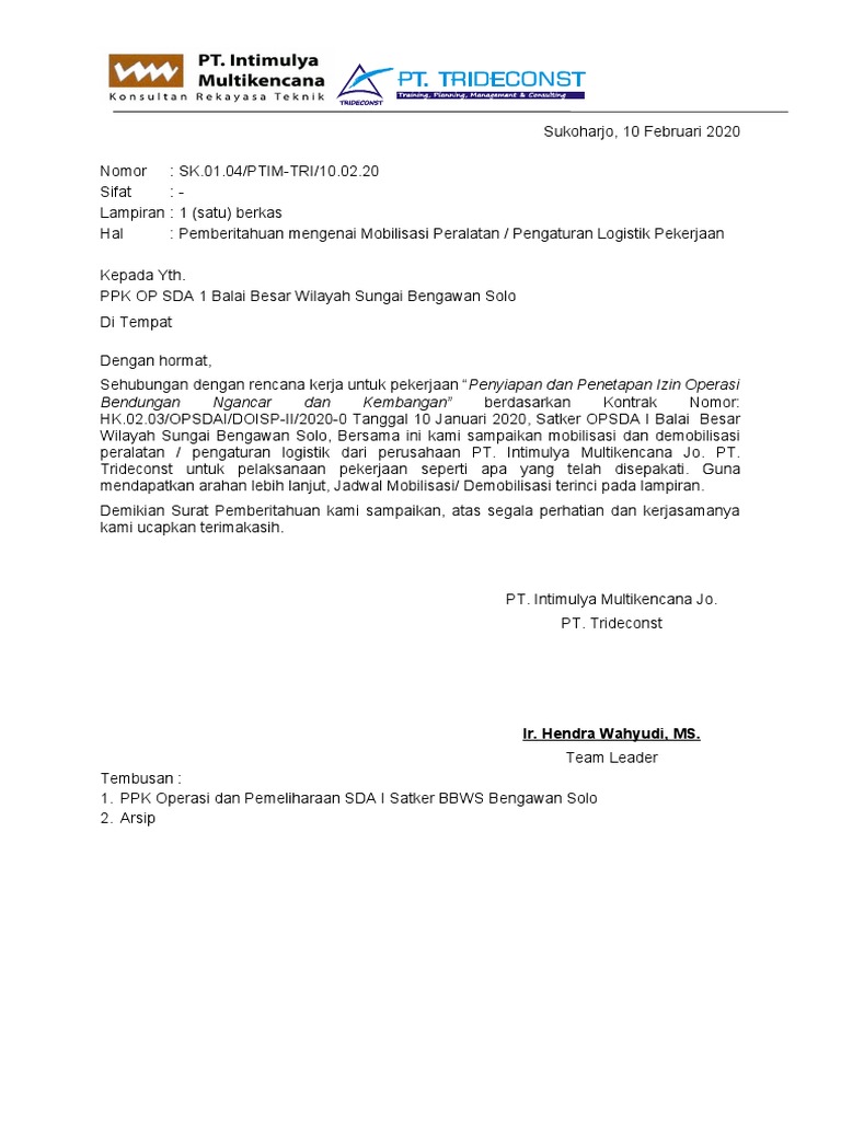 Surat Mobilisasi Peralatan Ok | PDF