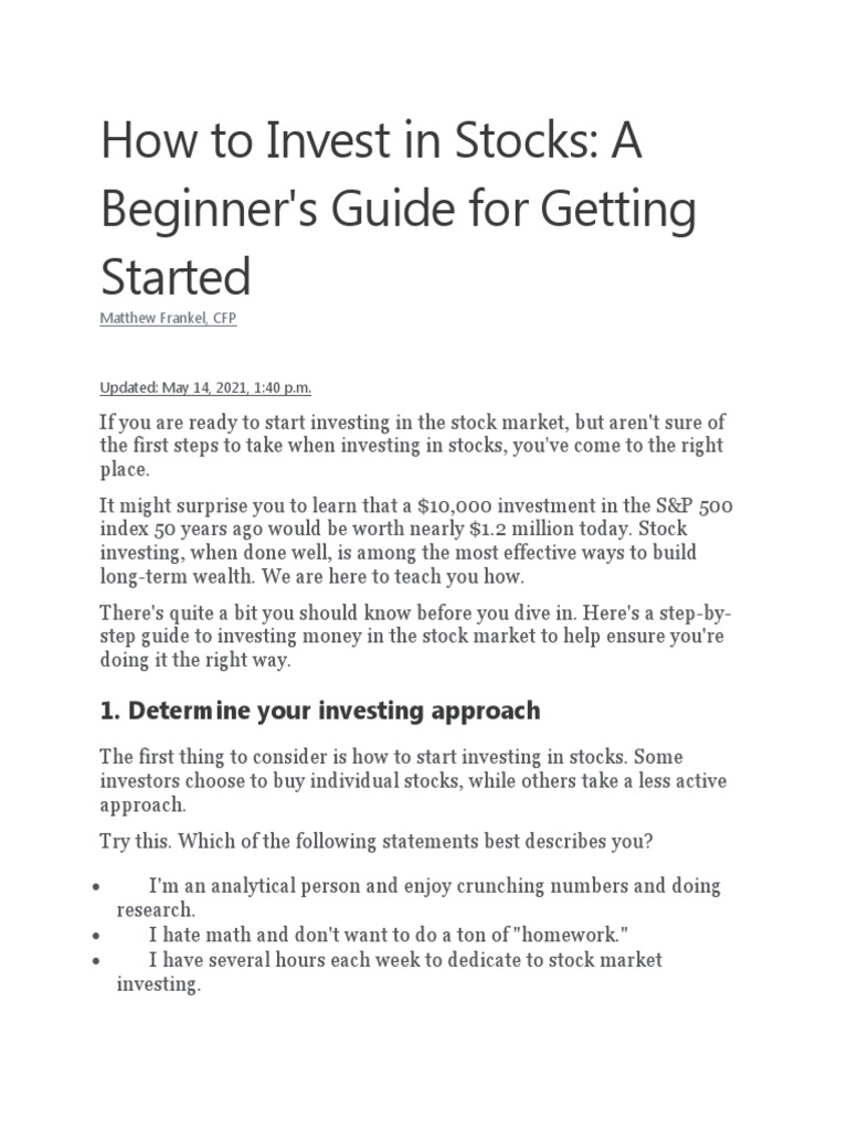 How To Invest in Stocks: A Beginner's Guide For Getting Started | PDF ...