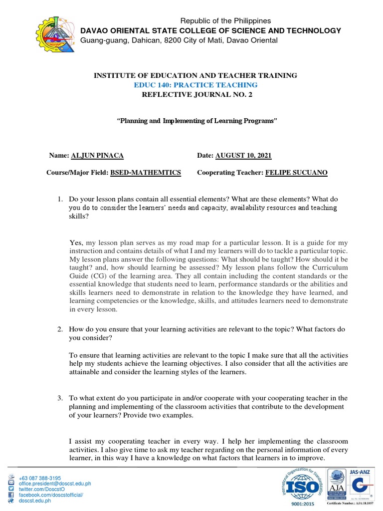 Lesson Plan Reflection | PDF | Lesson Plan | Learning