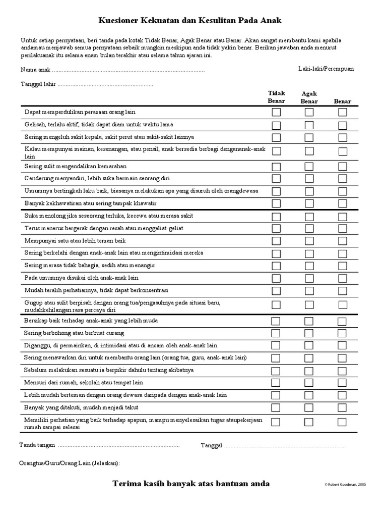 SDQ Indonesian Parents | PDF
