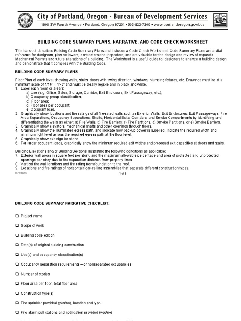 Code Summary Worksheet | PDF | Wall | Building Code