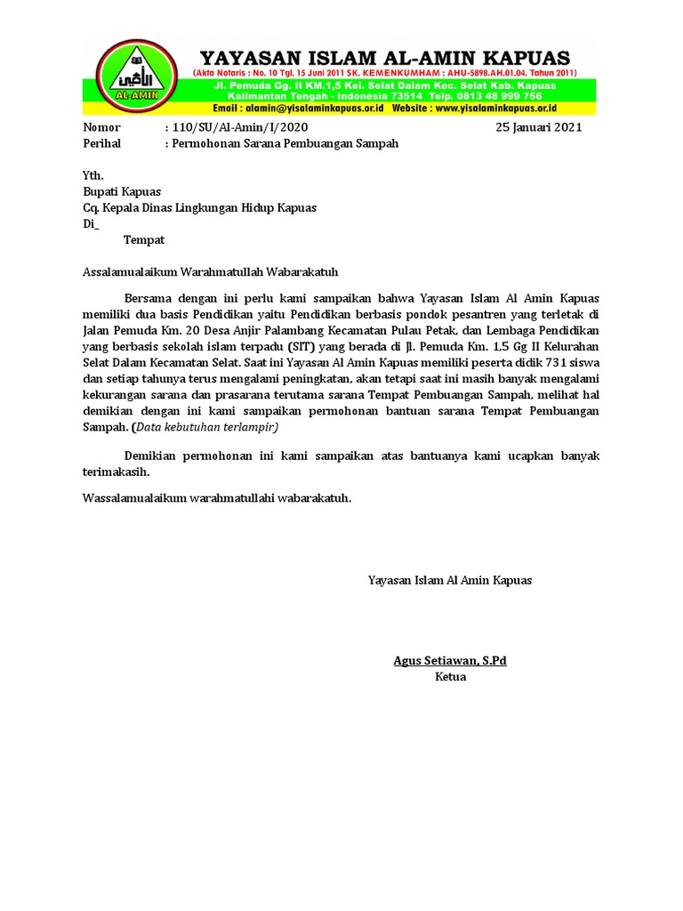 110 Surat pERMOHONAN Ke BLH | PDF