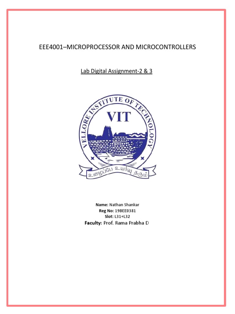 Eee4001-Microprocessor and Microcontrollers: Lab Digital Assignment-2 & 3 | PDF