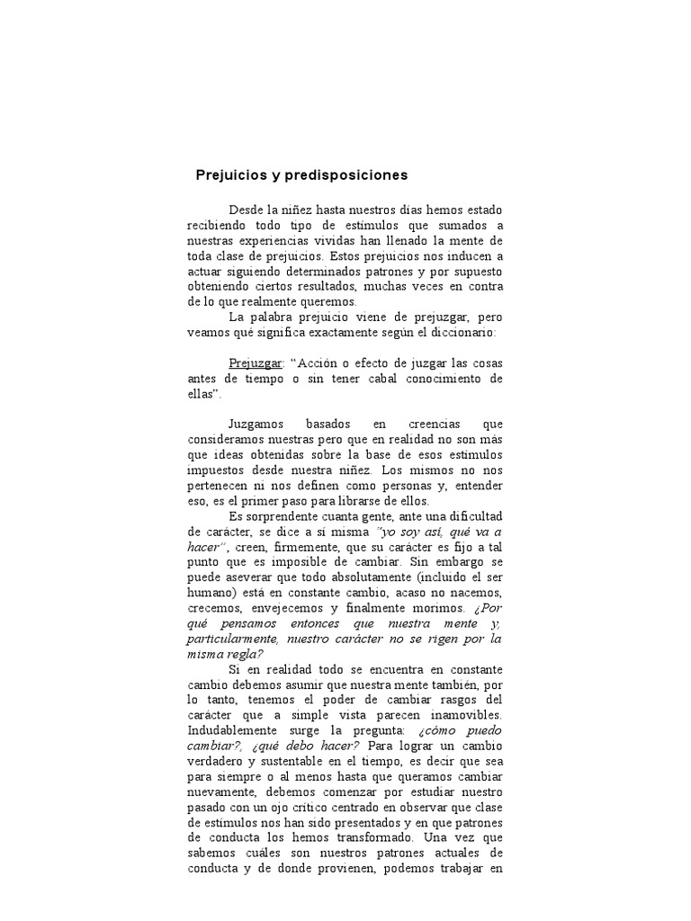 Prejuicios y Predisposiciones | PDF | Mente | Prejuicios