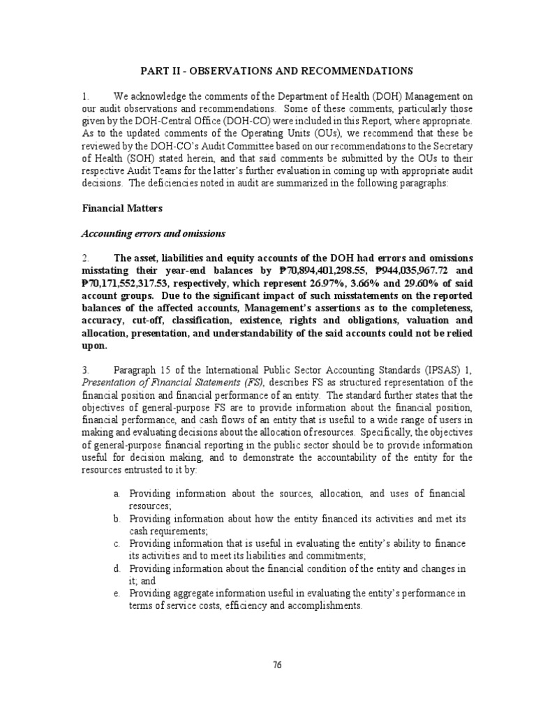 COA Audit On DOH For 2020 (Observations and Recommendations) | PDF ...