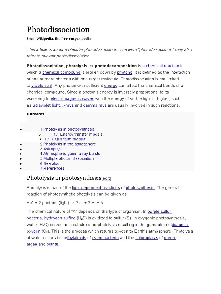 Photolysis of Water | PDF | Photodissociation | Photosynthesis