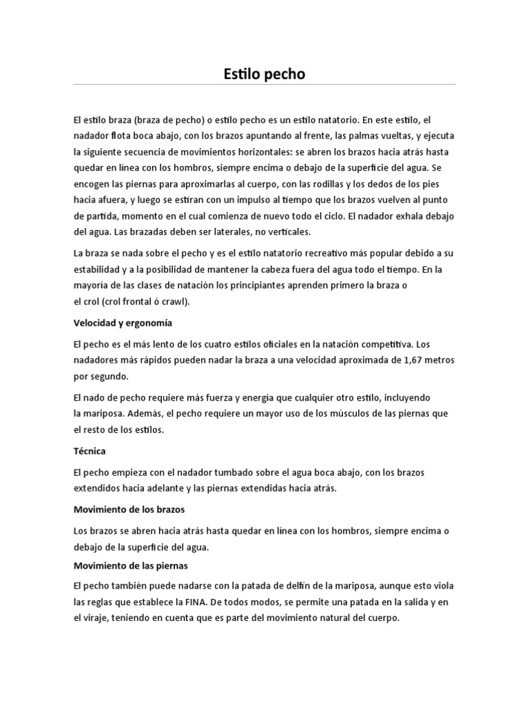 Técnica del Estilo Pecho en Natación | PDF | Deportes individuales ...