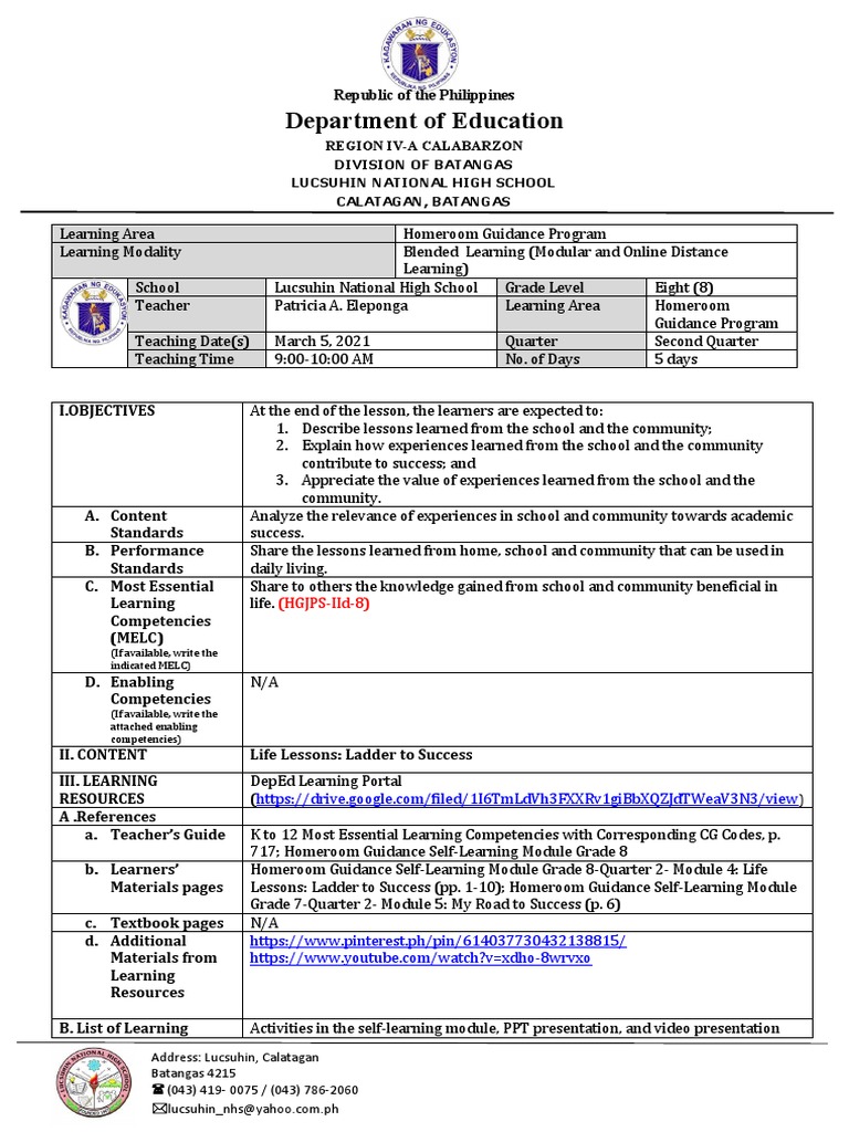 Lesson Exemplar HGP8 Eleponga | PDF | Learning | Choice