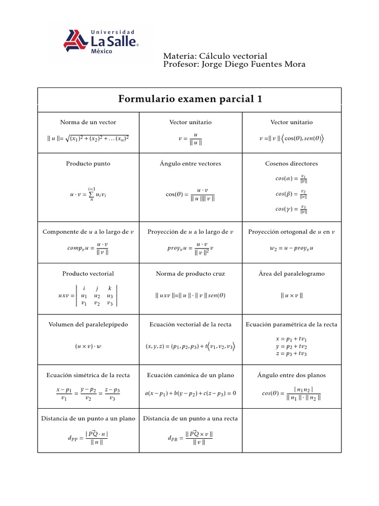 Formulario Calculo de Varias Variables | PDF | Aceleración | Vector ...