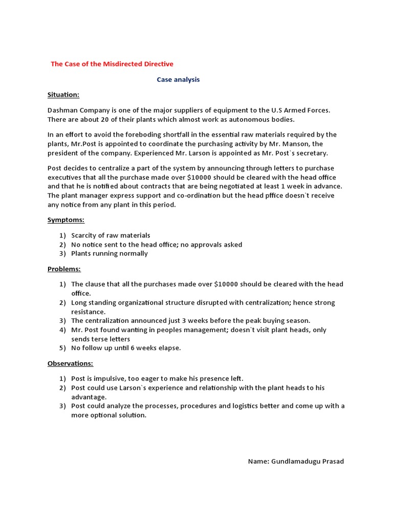 MAC (Misdirected Directive Case Analysis) | Download Free PDF | Supply ...