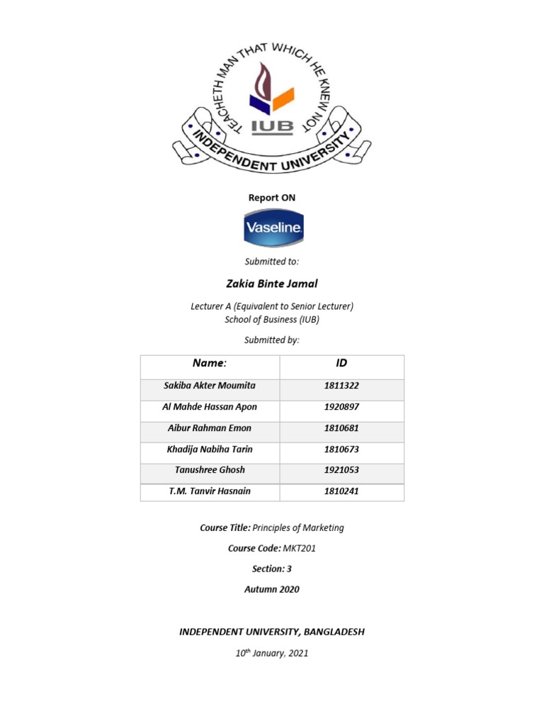 MKT201 - Mindful Buzzers - Vaseline Report | PDF | Brand | Marketing