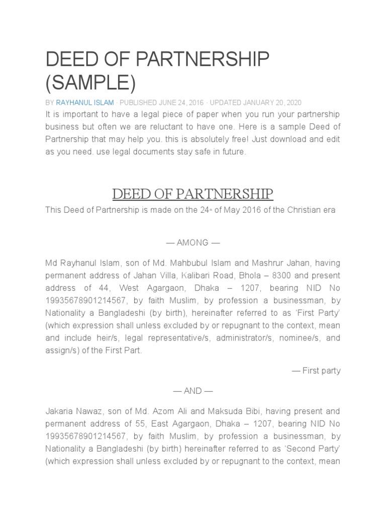 Deed of Partnership | PDF | Partnership | Justice