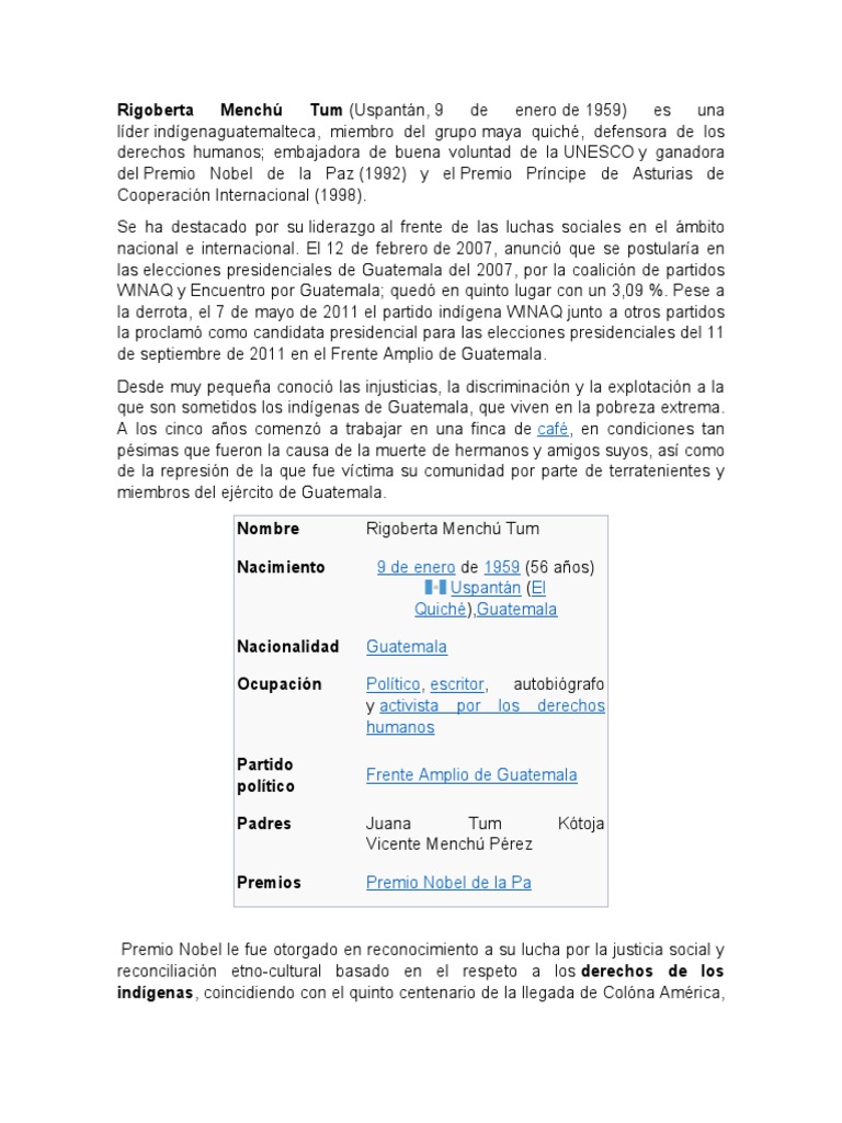 Rigoberta Menchú Tum | PDF | Política | Ciencias sociales