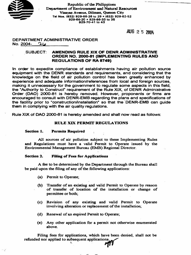 Dao 2004-26 (Ra 8749) | PDF | Air Pollution | Regulatory Compliance