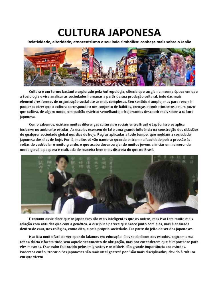 CULTURA JAPONESA - Trabalho Sociologia | PDF | Japão | Sociologia