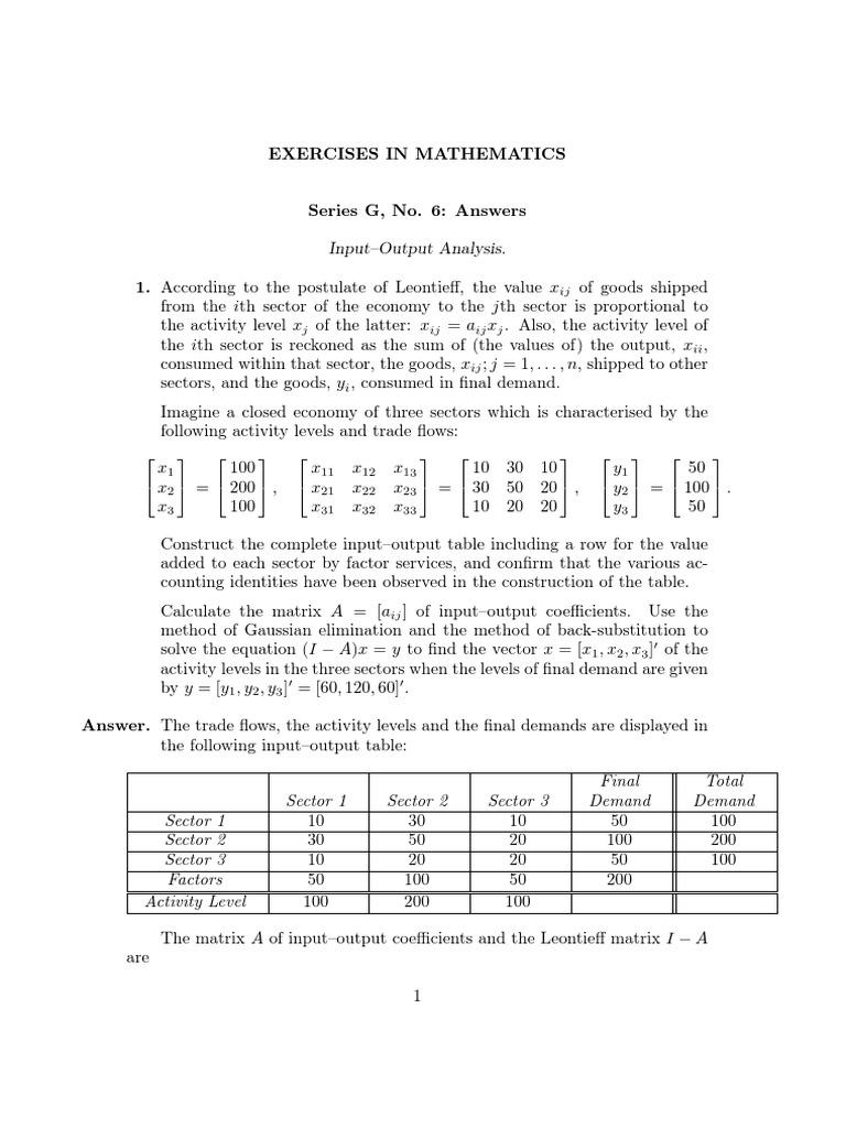 Input-Output Analysis.: Exercises in Mathematics | Download Free PDF ...