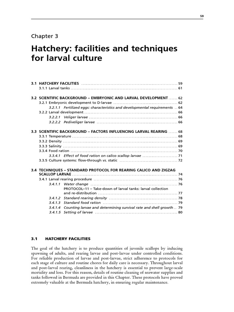 Hatchery: Facilities and Techniques For Larval Culture | PDF | Salinity ...