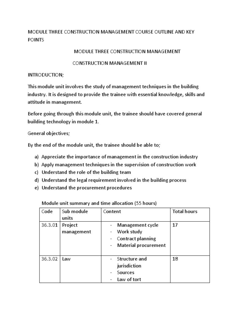 Module Three Construction Management Notes-1 | PDF | Business | Tort