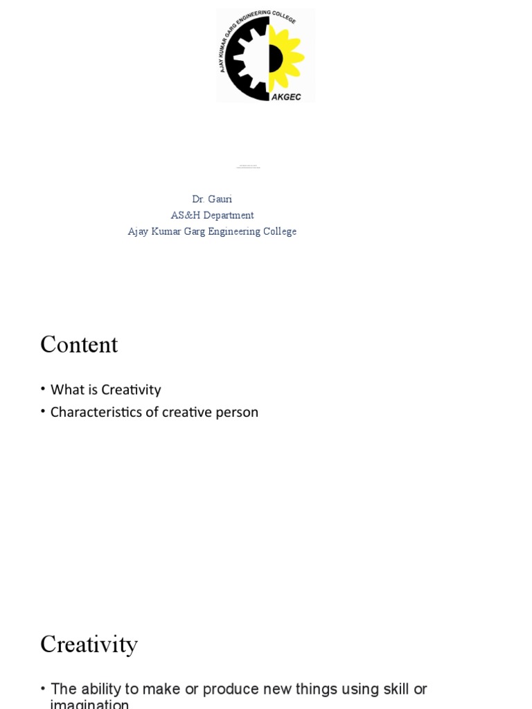 Lecture On Creativity and Characteristics of Creative Person 5 Unit ...