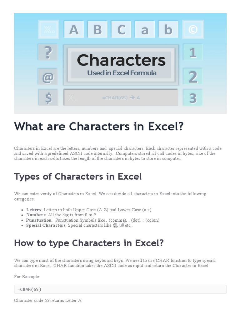 What Are Characters In Excel PDF Punctuation Microsoft Excel