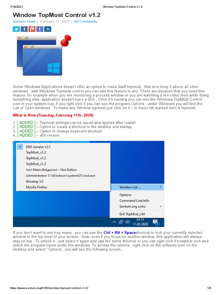 Window TopMost Control v1.2 | PDF | Microsoft Windows | Software ...