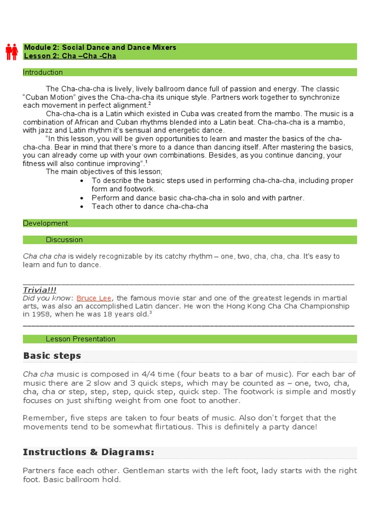Module 2: Social Dance and Dance Mixers Lesson 2: Cha - Cha - Cha ...