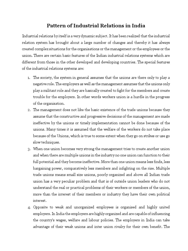Pattern of IR in India | PDF | Employment | Trade Union