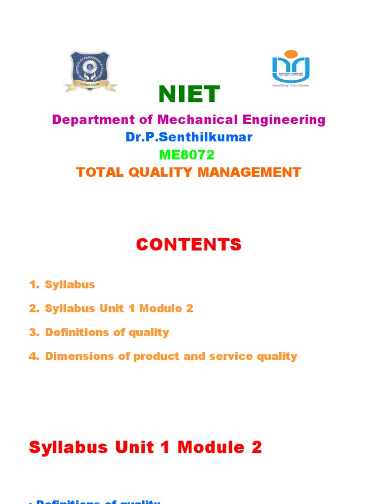TQM UNIT 1 Module 2 | Download Free PDF | Cognition | Business