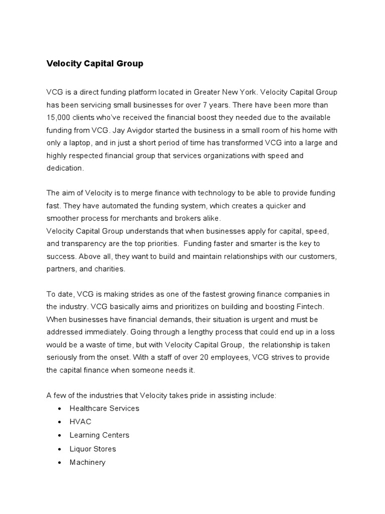 Velocity Capital Group | PDF | Loans | Economies